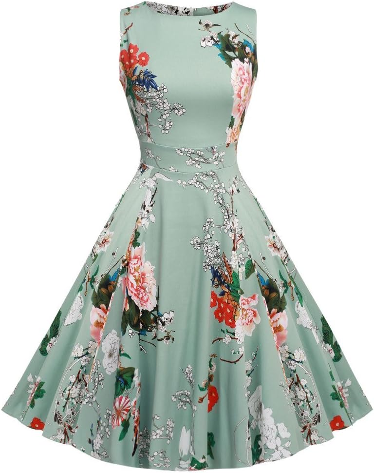 ARANEE Women's 1950s Sleeveless Swing Vintage Party Dresses Multi Colored, Medium, Light Green ...