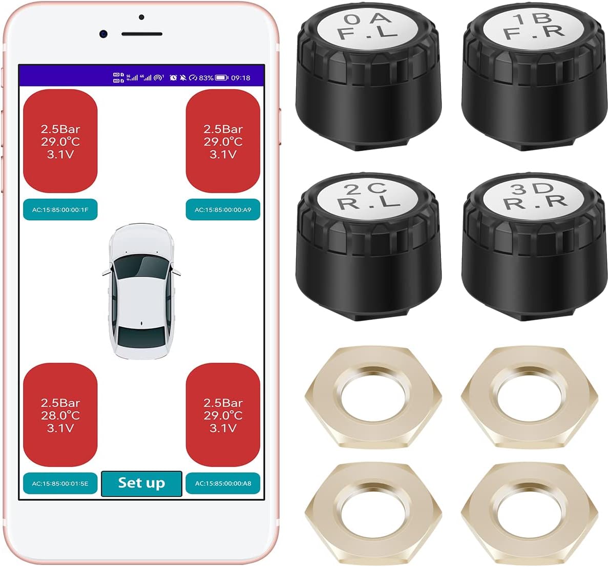 Bluetooth Tire Pressure Monitoring System Wireless App Tire Pressure Monitor Temperature Display
