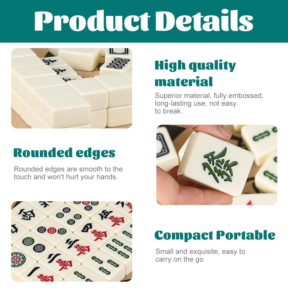 Mineup Mini Mahjong Set, Mahjong Set Portable with 2 Dice, 144 Tiles ...