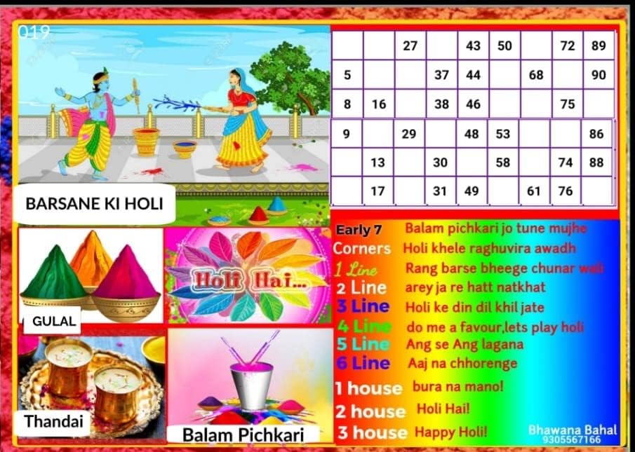 BB Holi Theme Kitty tambola Ticket/housie Card/kukuba Pack of 16 / one ...