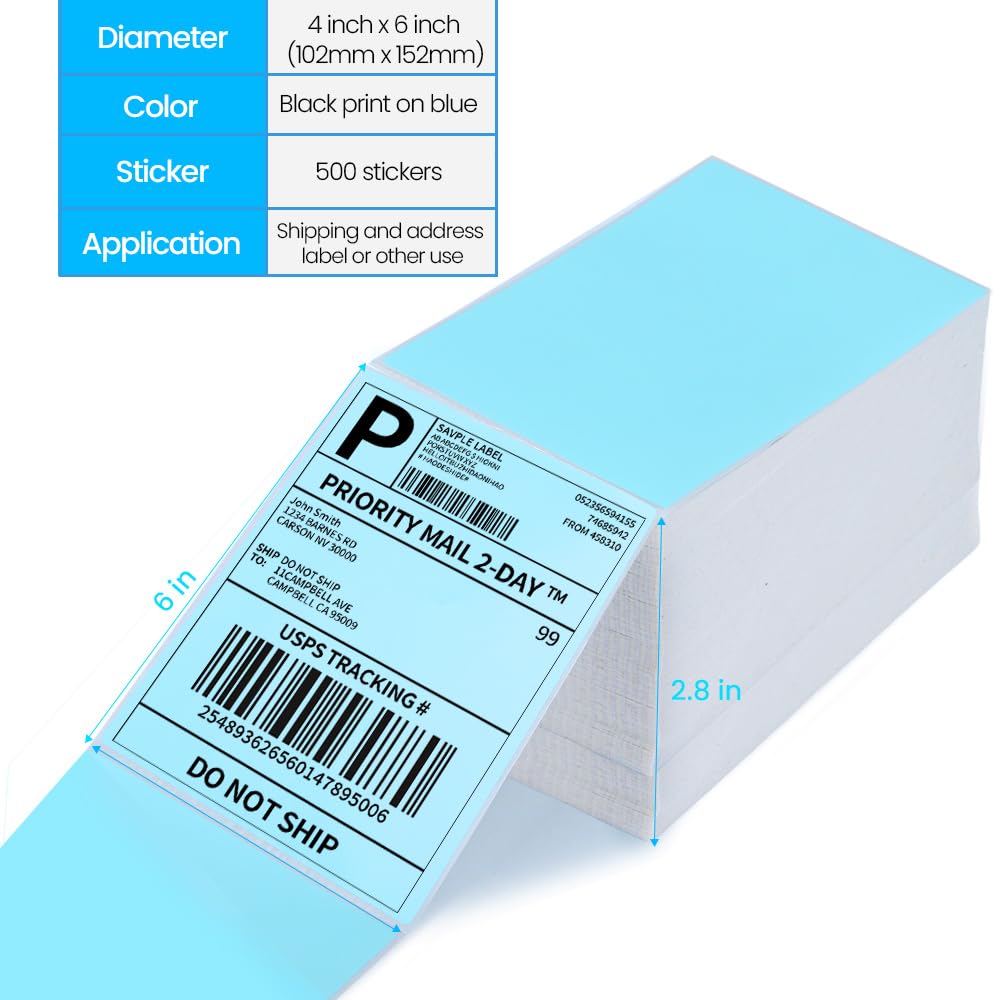 Snapklik.com : Thermal Label Printer Paper, 4"x 6" 500-Fanfold Blue ...