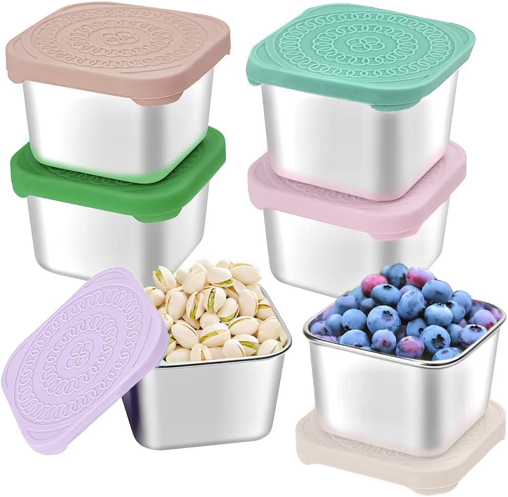 Amazon.com: HTEVW 6Pack Stainless Steel Snack Containers for Kids, Easy ...
