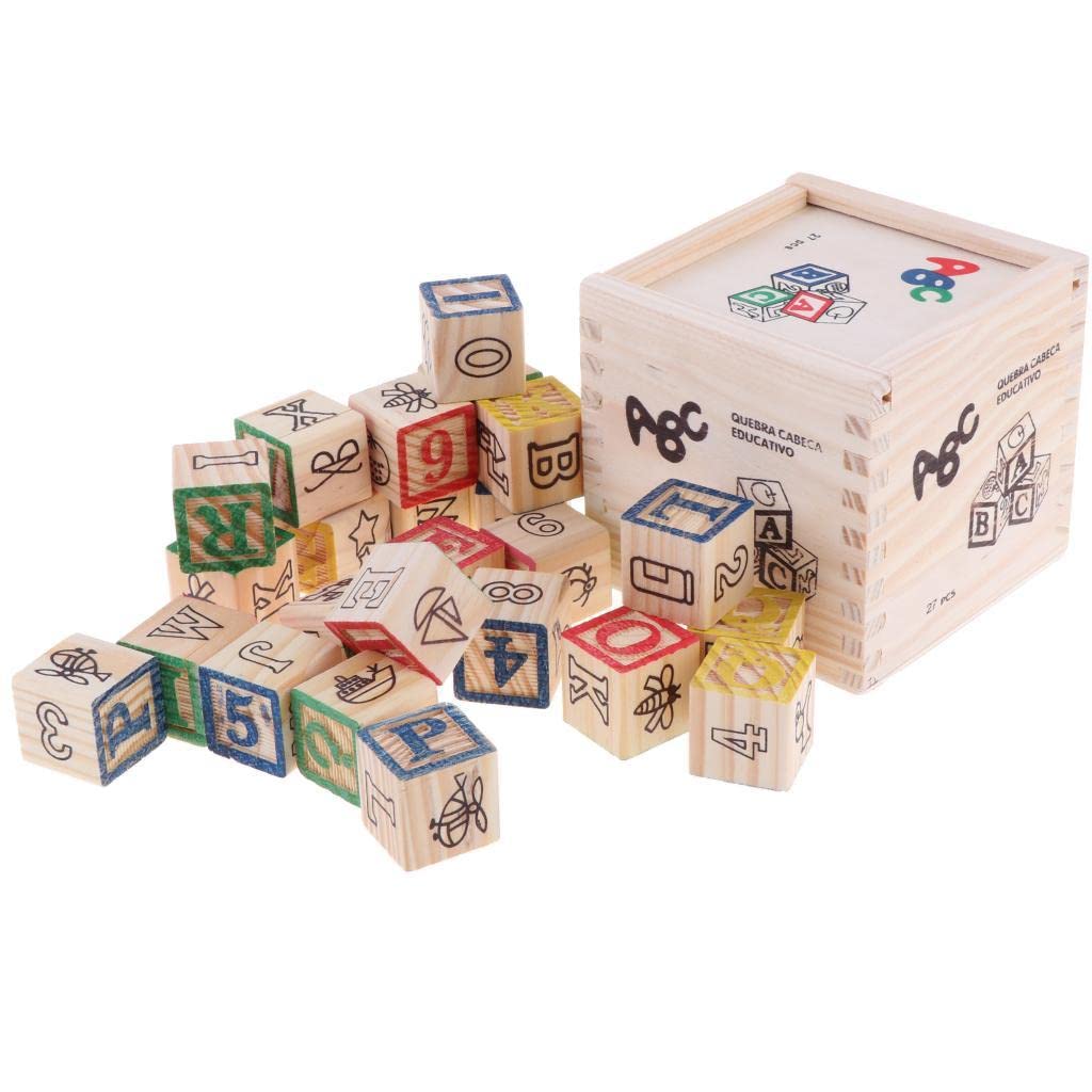 Buy MILAAN Box of 27pcs Wooden Letter & Number Cube Building Blocks ...
