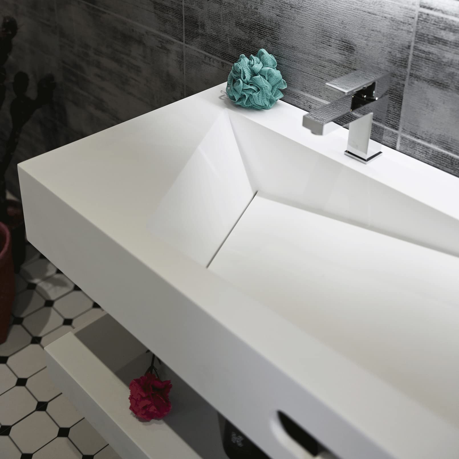 GESIPOR 36"x19" Wall-Mount Double Stone Resin Bathroom Sink Rectangular ...