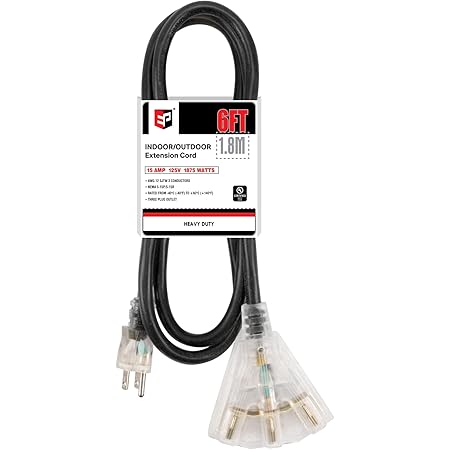 Amazon.com: EP 6 Ft Lighted Outdoor Extension Cord with 3 Electrical ...