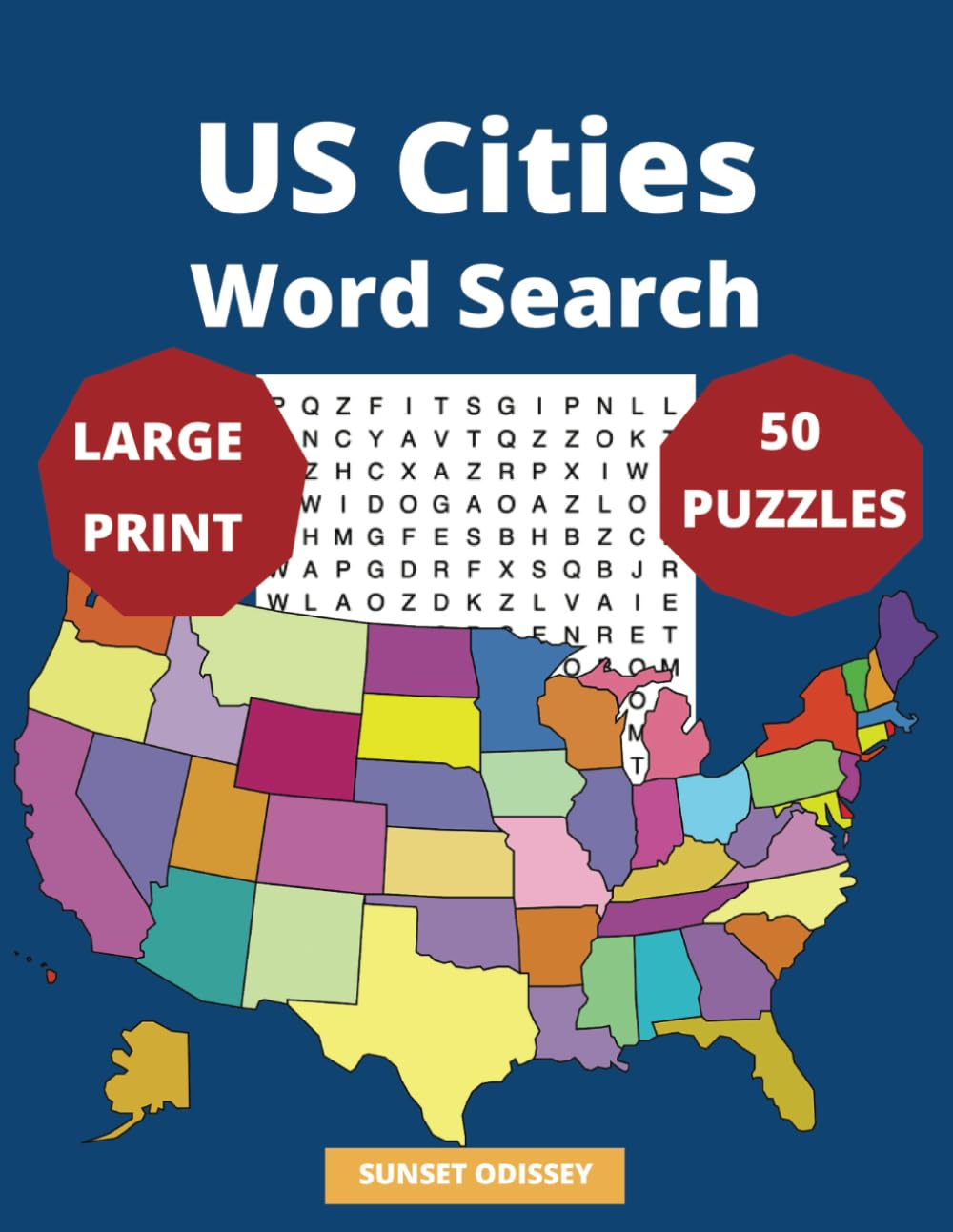 US Cities Word Search for Adults Large Print: US Cities per State Word ...