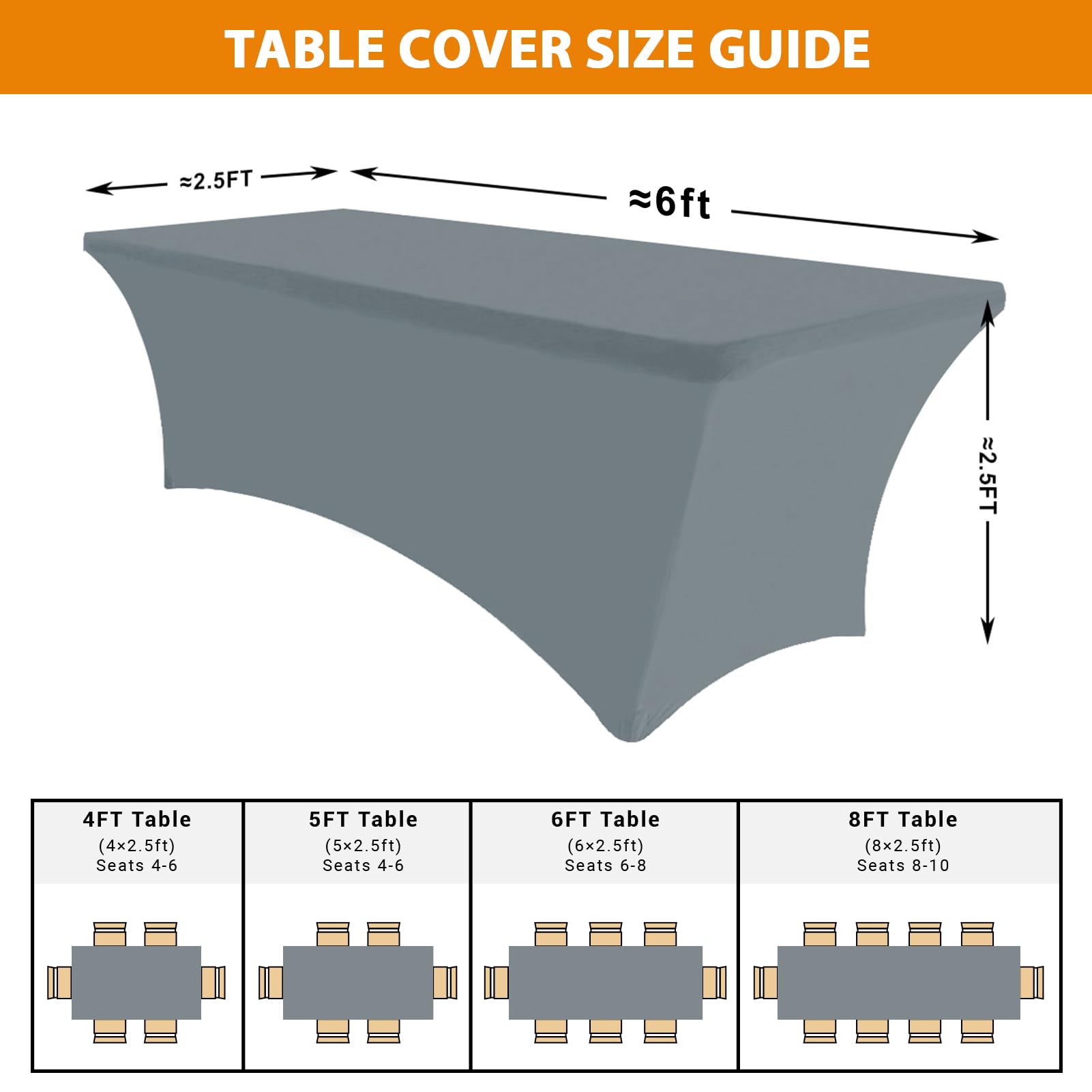 Snapklik.com : Eurmax USA Rectangular Fitted Spandex Table Covers 6ft ...