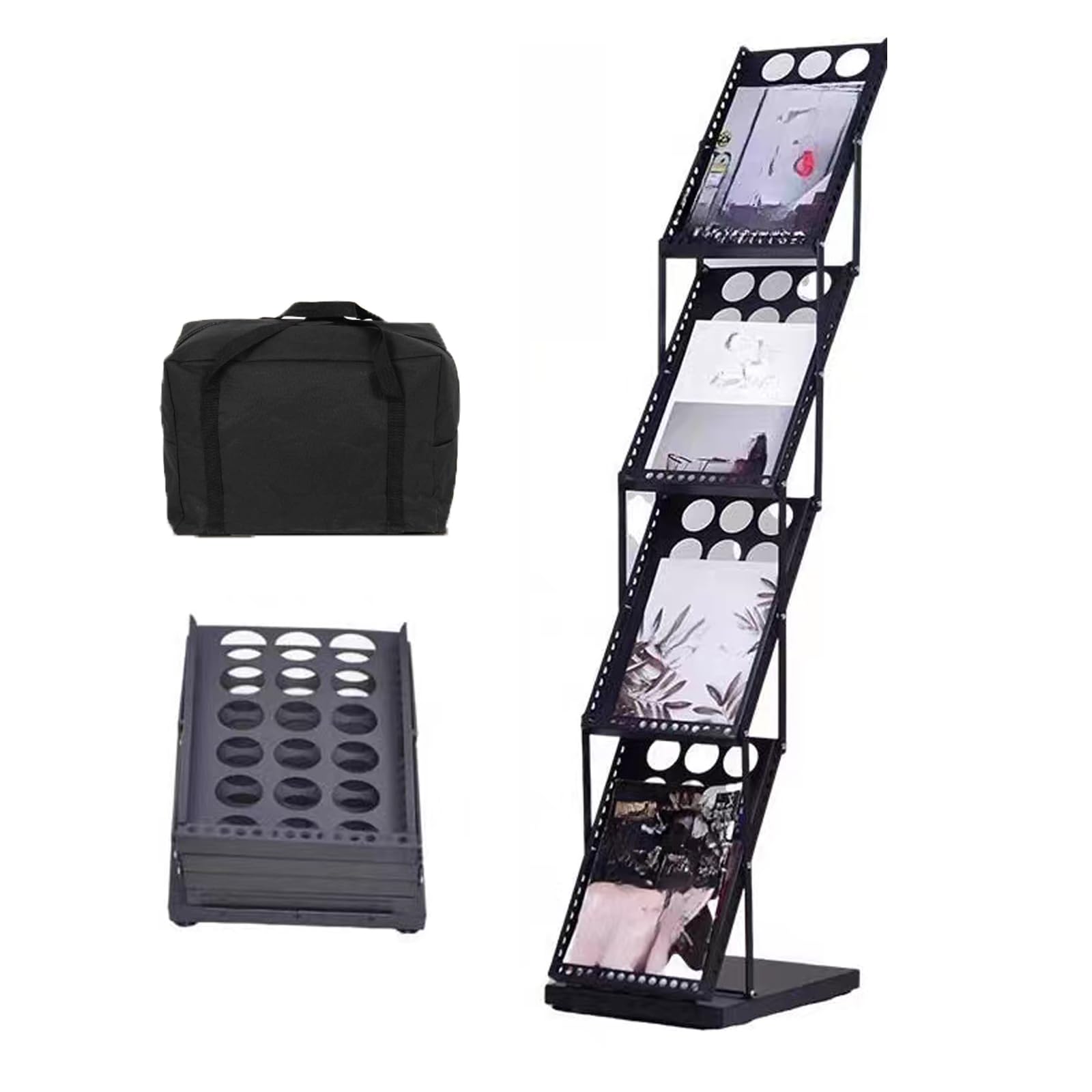 Foldable Magazine Display Rack with Carrying Bag, Metal, 4 Pockets ...