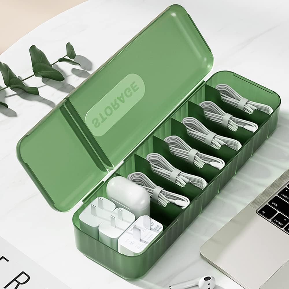 STARRY G Large Cable Organizer Box, 7 Grids Cable Tidy Box with 2 Open ...