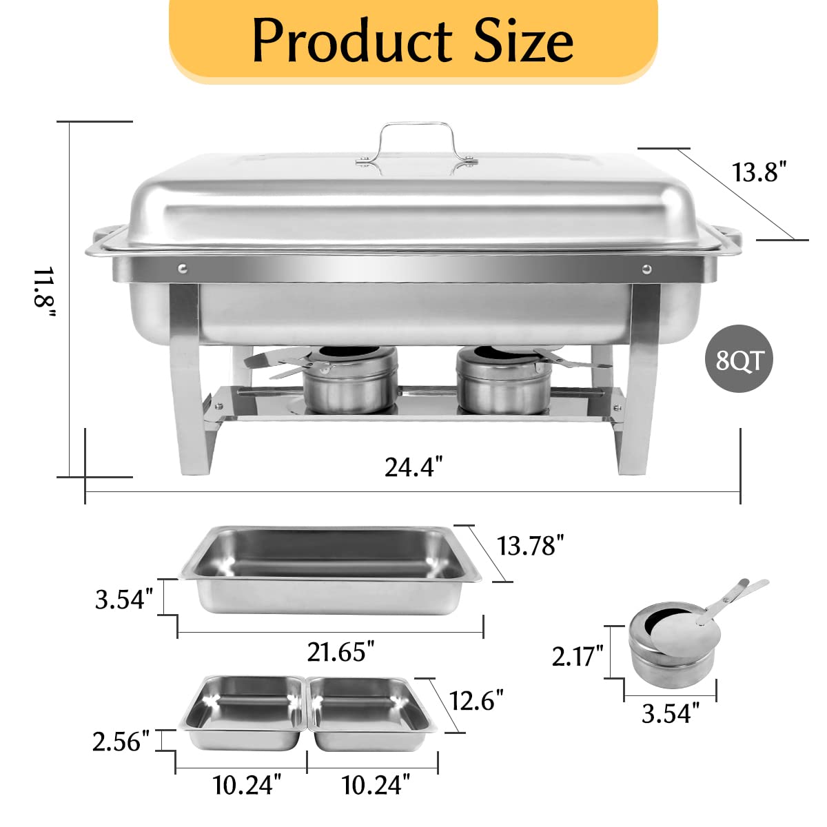 Snowtaros 4 Pack 8QT Chafing Dish Buffet Set, Stainless Steel Food ...