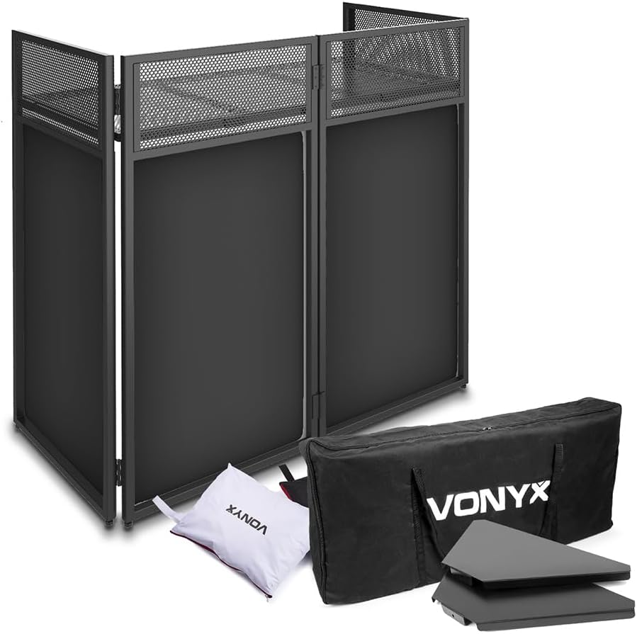 VONYX DB4 Foldable Mobile DJ Booth Stand with Corner Shelves, Portable ...