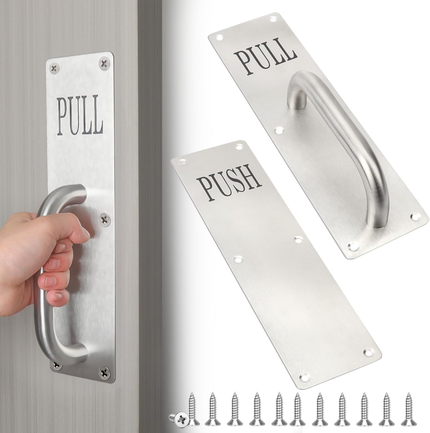 Aimyoo Stainess Steel Door Handle, Pull and Push Plate Commercial Door ...