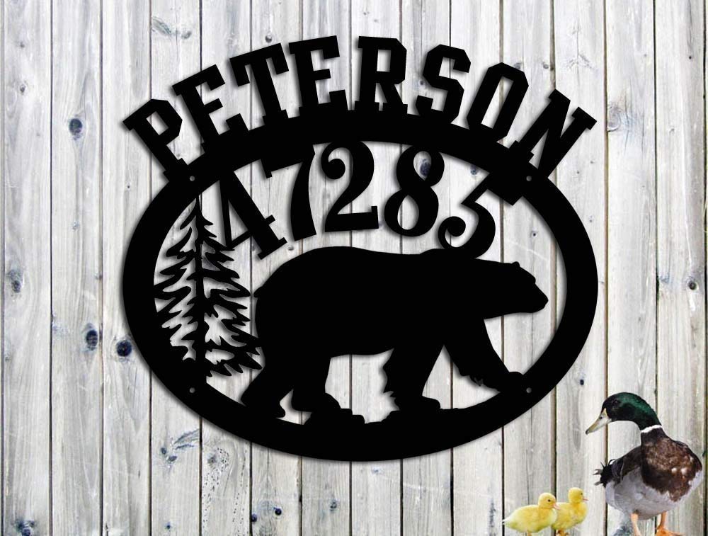 Amazon.com: Bear Address Sign Metal Bear Welcome Sign Custom House ...