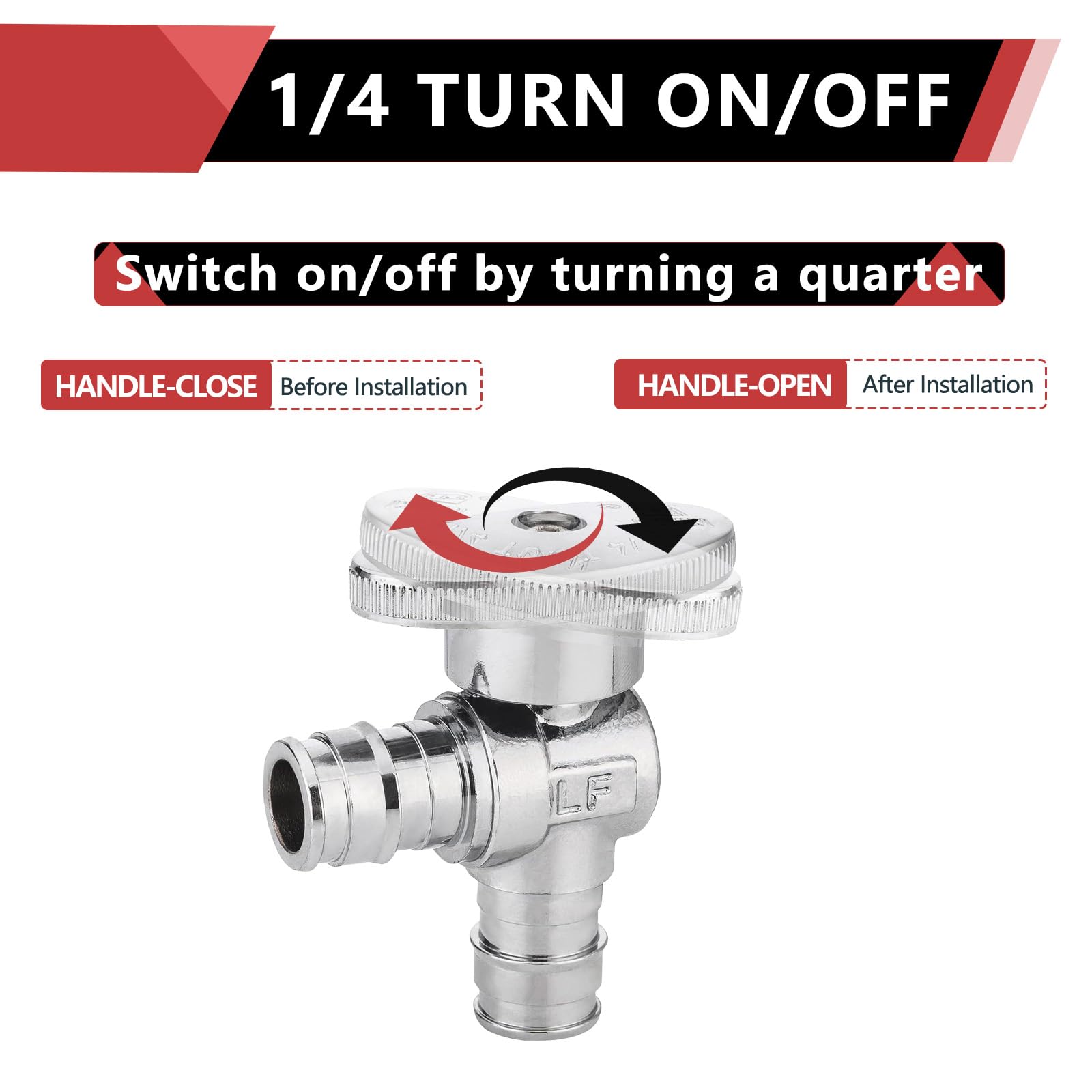 Snapklik.com : EFIELD 1/4 Turn Angle Stop Valve Pex-A Cold Expansion 1/2" Pex X 1/2" Chrome ...