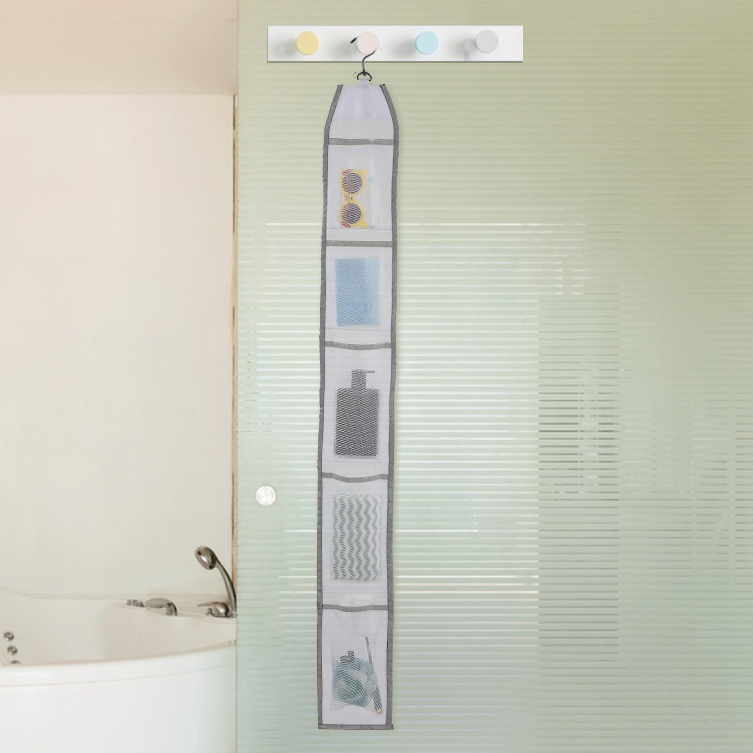 Amazon.com: 5 Pockets Mesh Storage Shower Caddy Hanging Mesh Shower ...