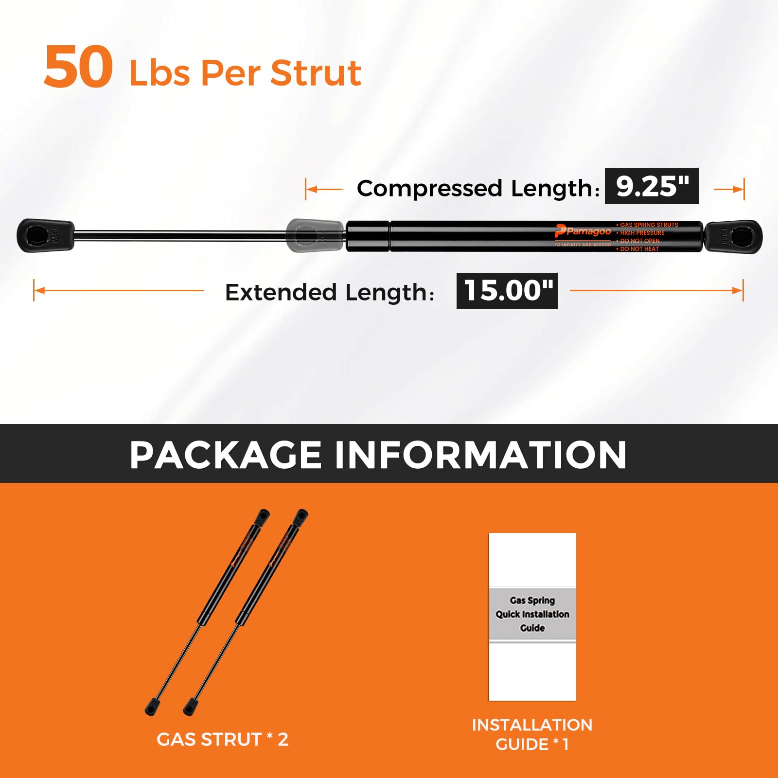 Snapklik.com : PAMAGOO ML1350 C1620237 15 Inch Gas Strut 50 Lbs 222 N ...