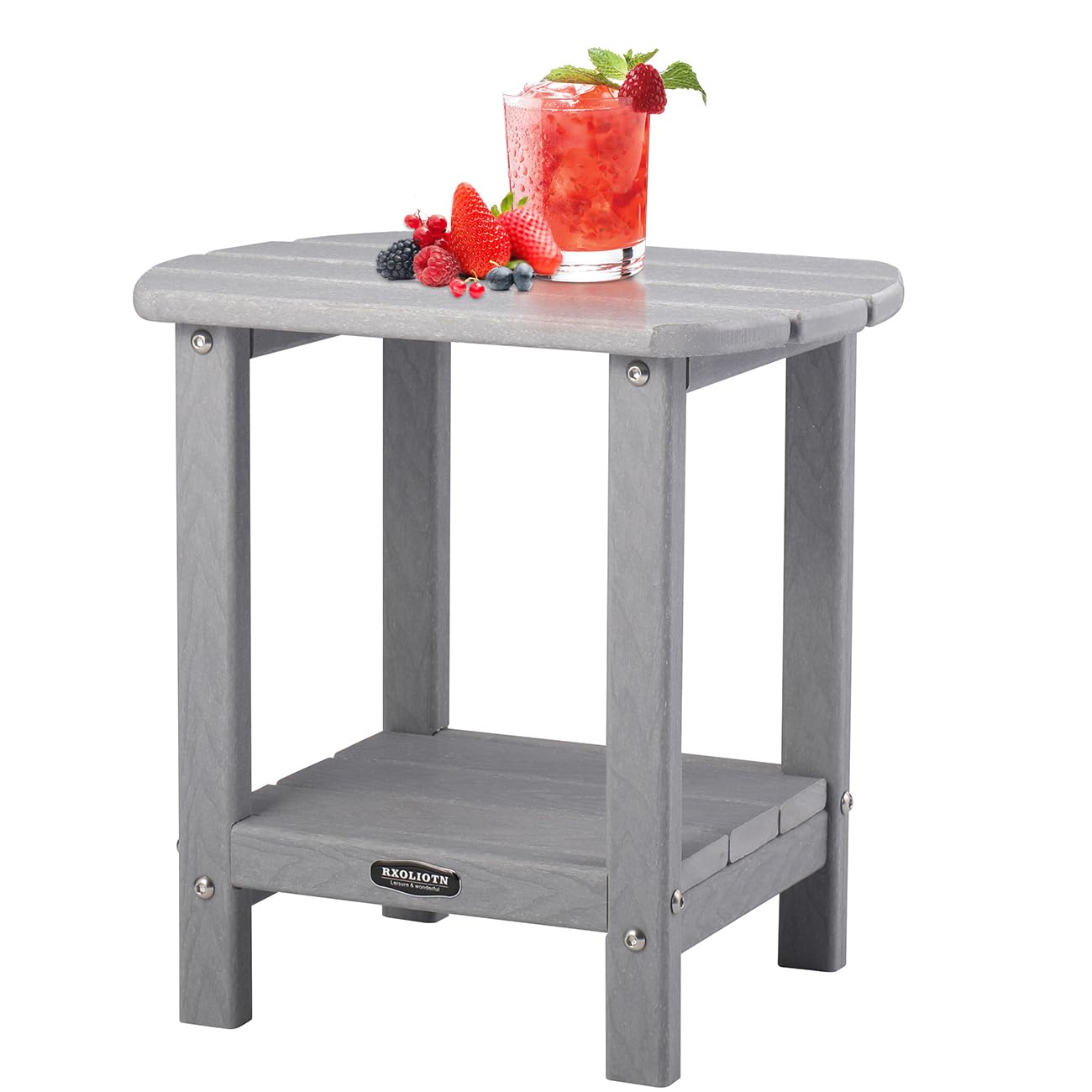 RXOLIOTN Adirondack Outdoor Side Table, Plastic Grey Wood-Grain Weather ...