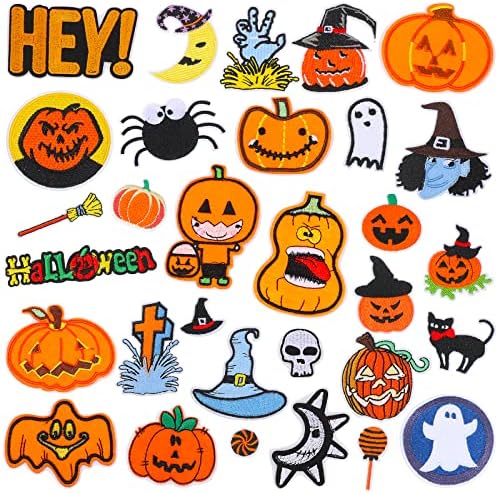 Amazon.com: 31 Pcs Halloween Iron on Appliques Gold Pumpkin Embroidered ...