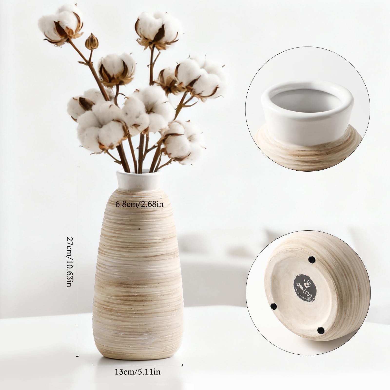 Snapklik.com : White Ceramic Vase 11 Inch Tall, Boho Vases For Tulips ...