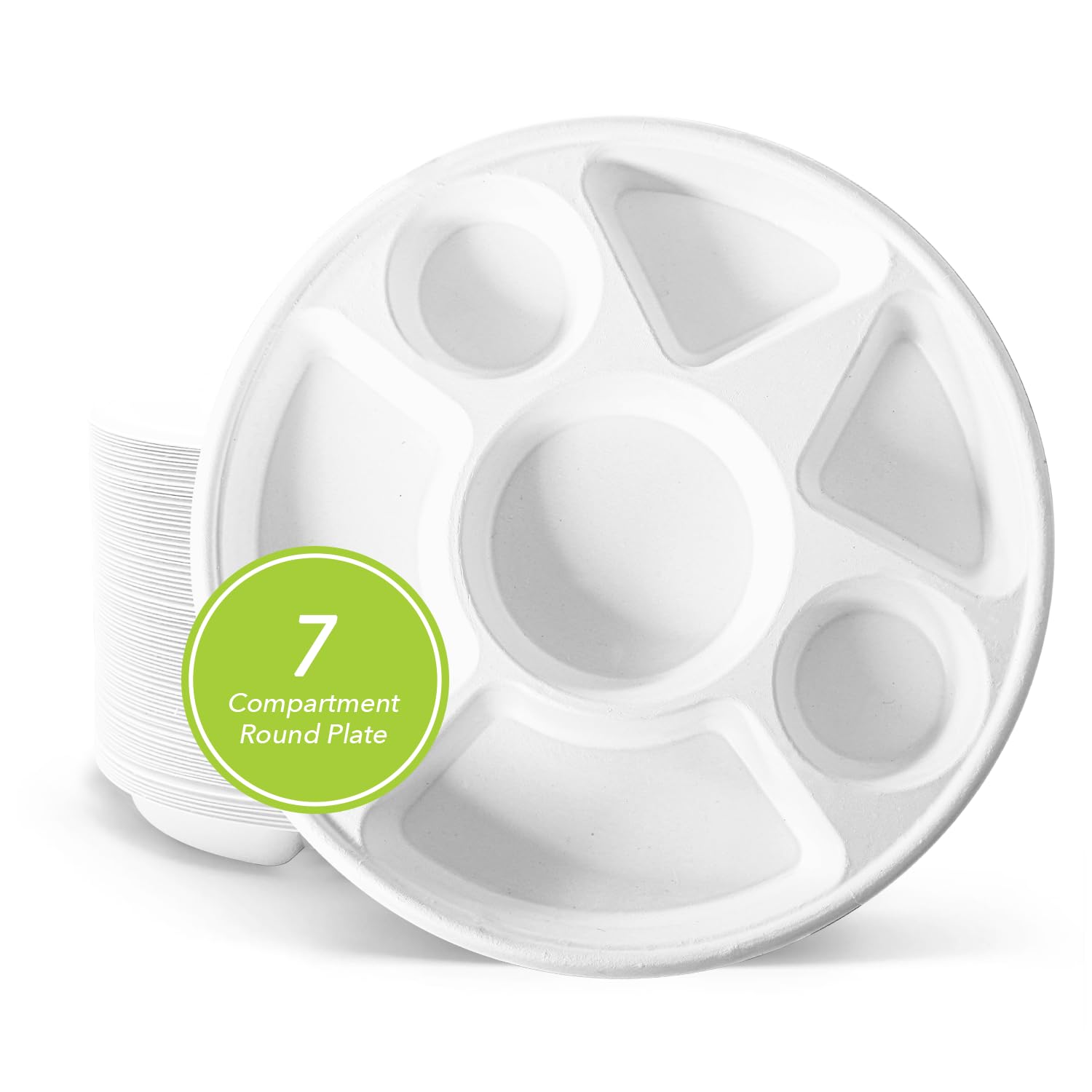 Amazon.com: three leaf 7 COMPARTMENT BAGASSE ROUND PLATE, 200 Ct. Heavy ...