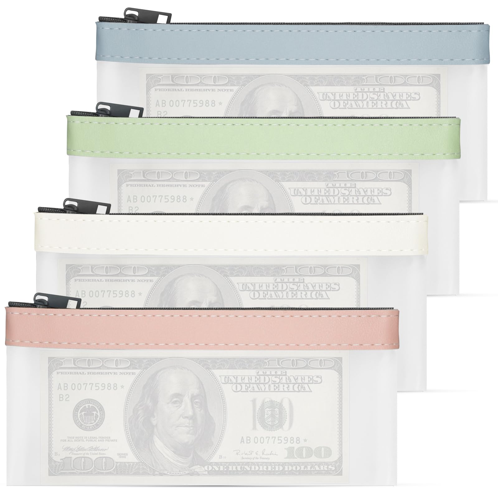 4Pcs Money Pouch with Zipper, Money Pouch Cash Envelopes Bank Bag ...