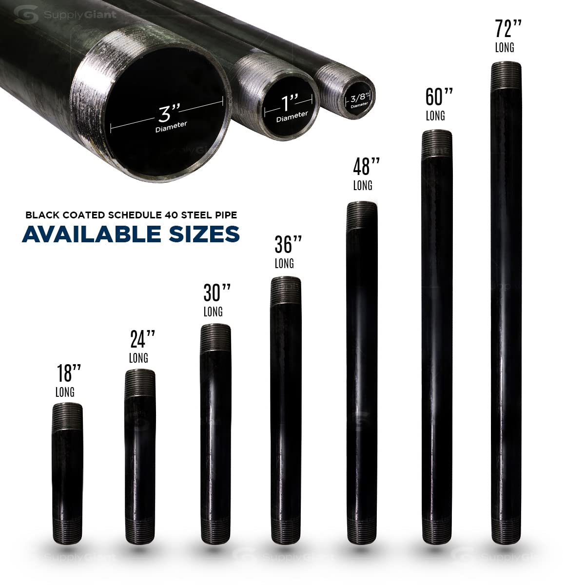 Snapklik.com : SupplyGiant 3/4 X 36 Inch Black Steel Pipe