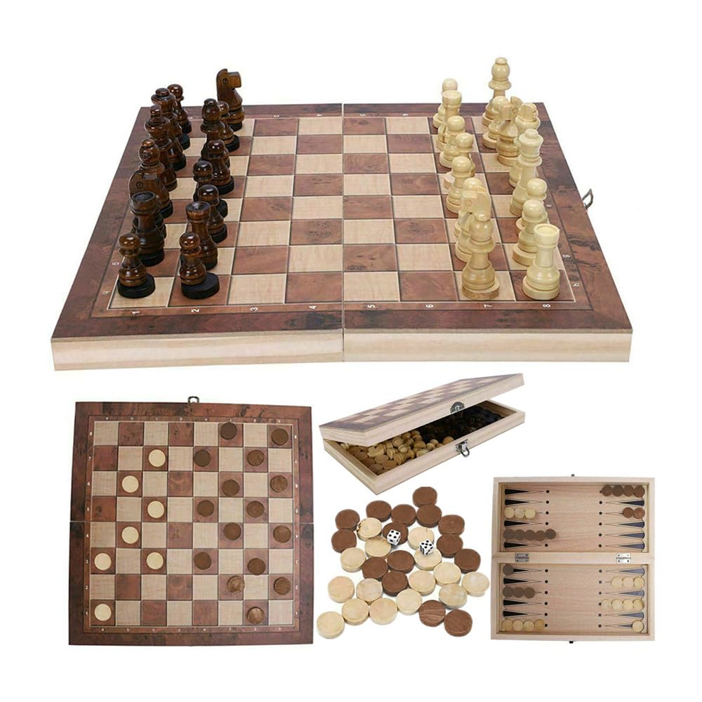 3 in 1 Chess Set, Backgammon and Draughts 24 * 24CM Wooden Chess Board ...