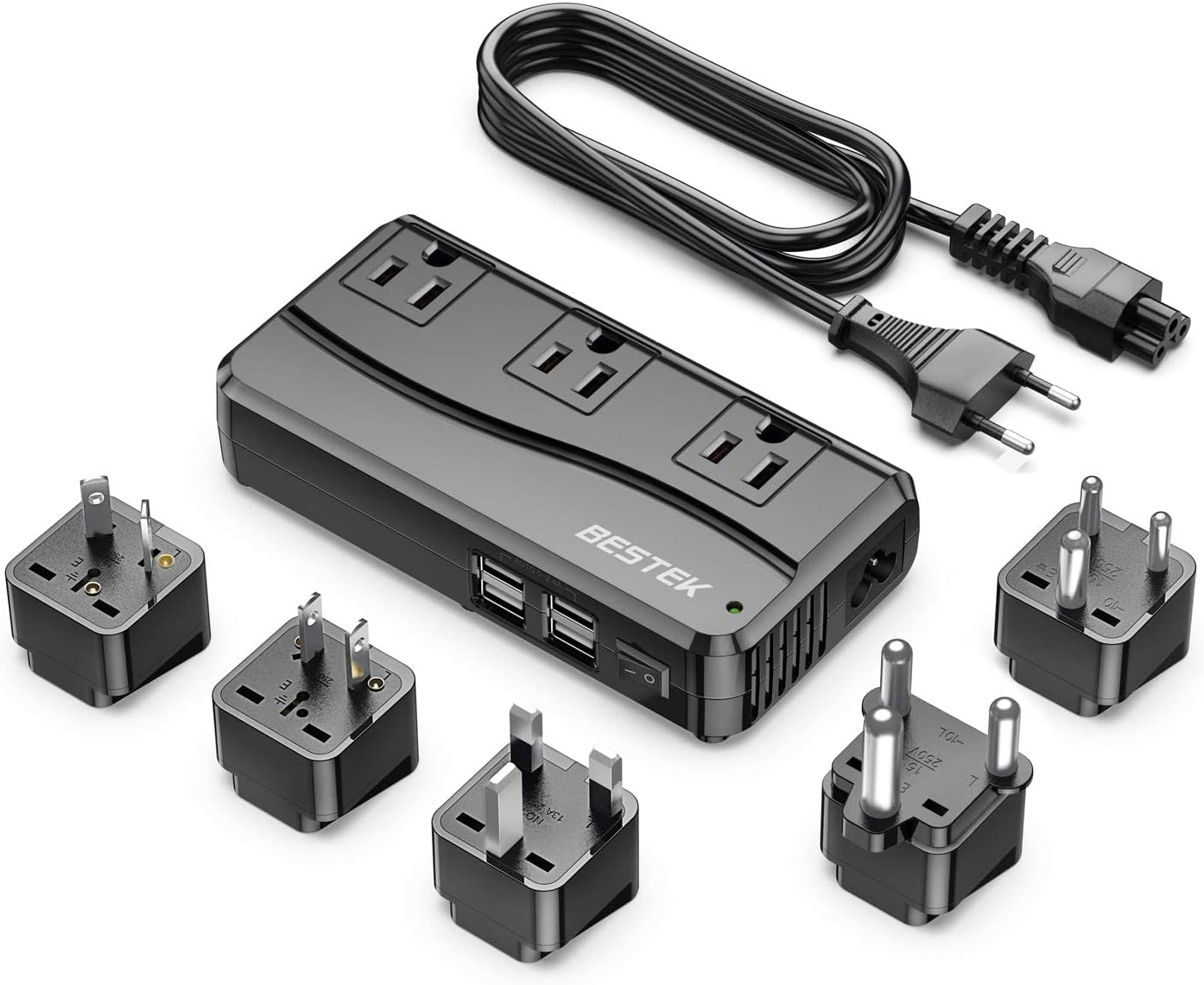 Amazon.com: BESTEK 250W Power Converter 3-Outlet and 4-Port USB Travel ...