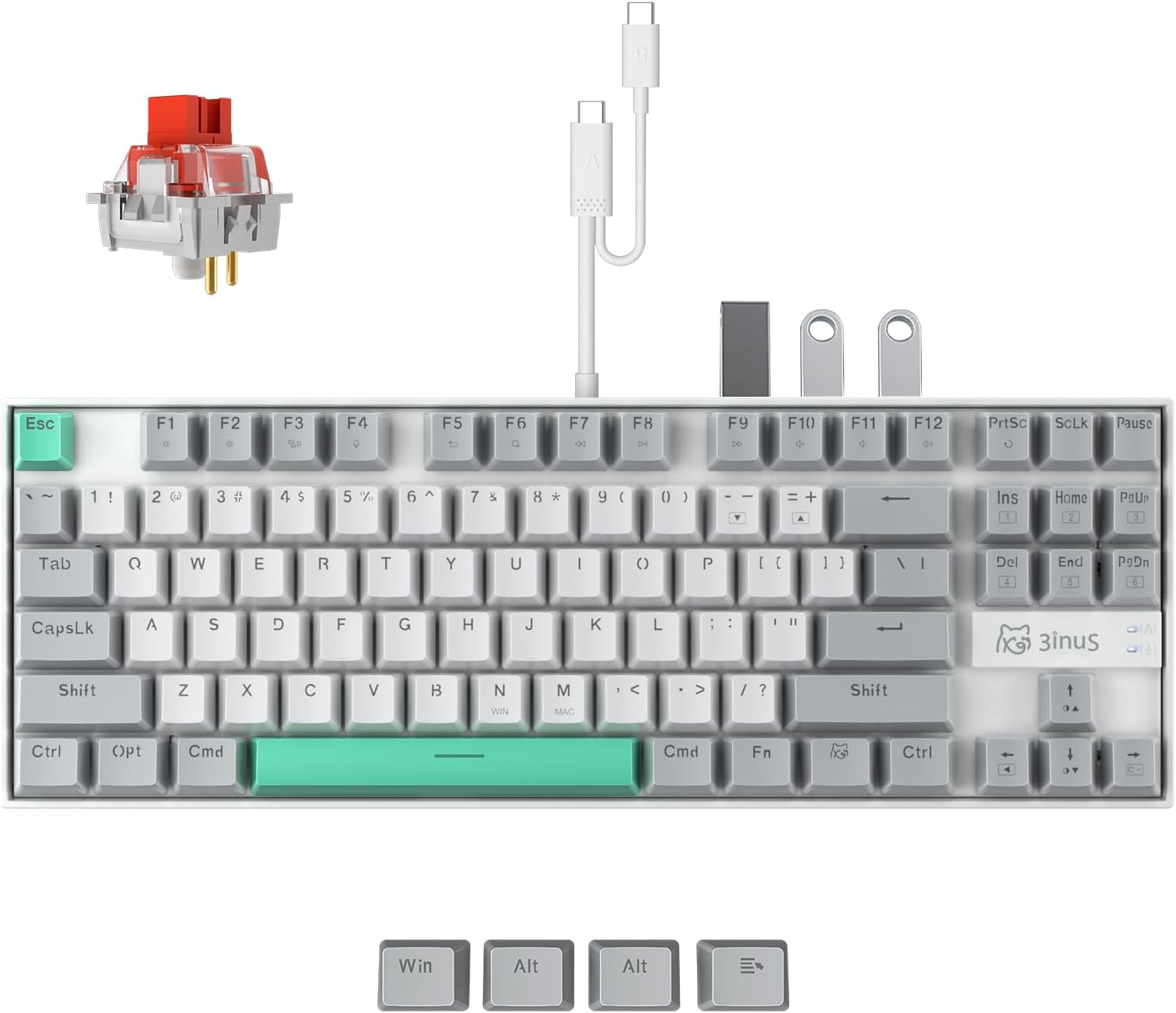 Amazon.com: 3inuS Mechanical Keyboard with USB-C Hub for MacBook and ...