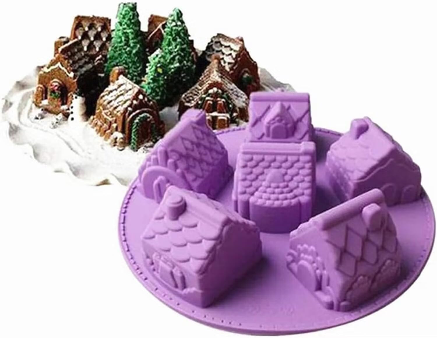 3D Christmas Gingerbread House Silicone Baking Mould, 6 Cavity Non ...