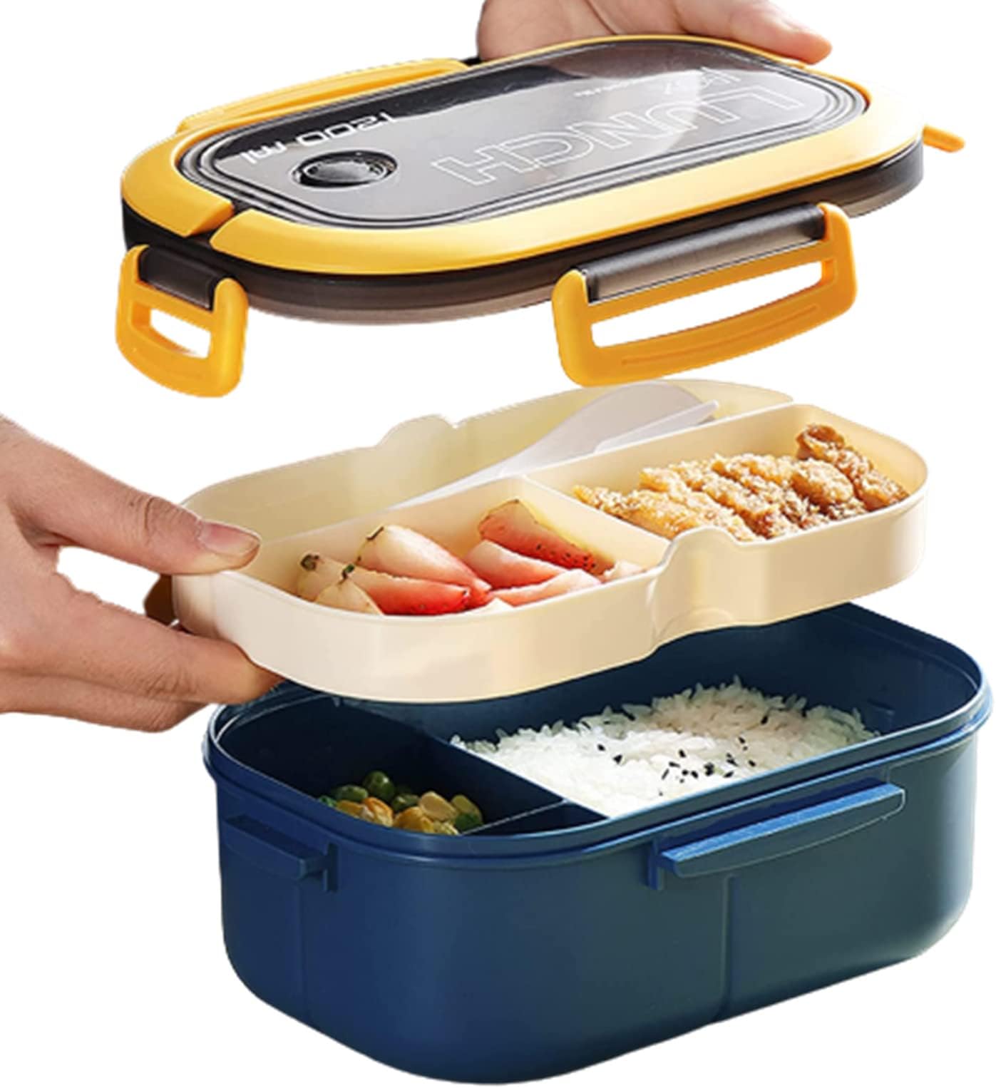 GNCLOUD Lunch Boxes 2-Layer Compartment Portable Hand Hold Cutlery Set ...