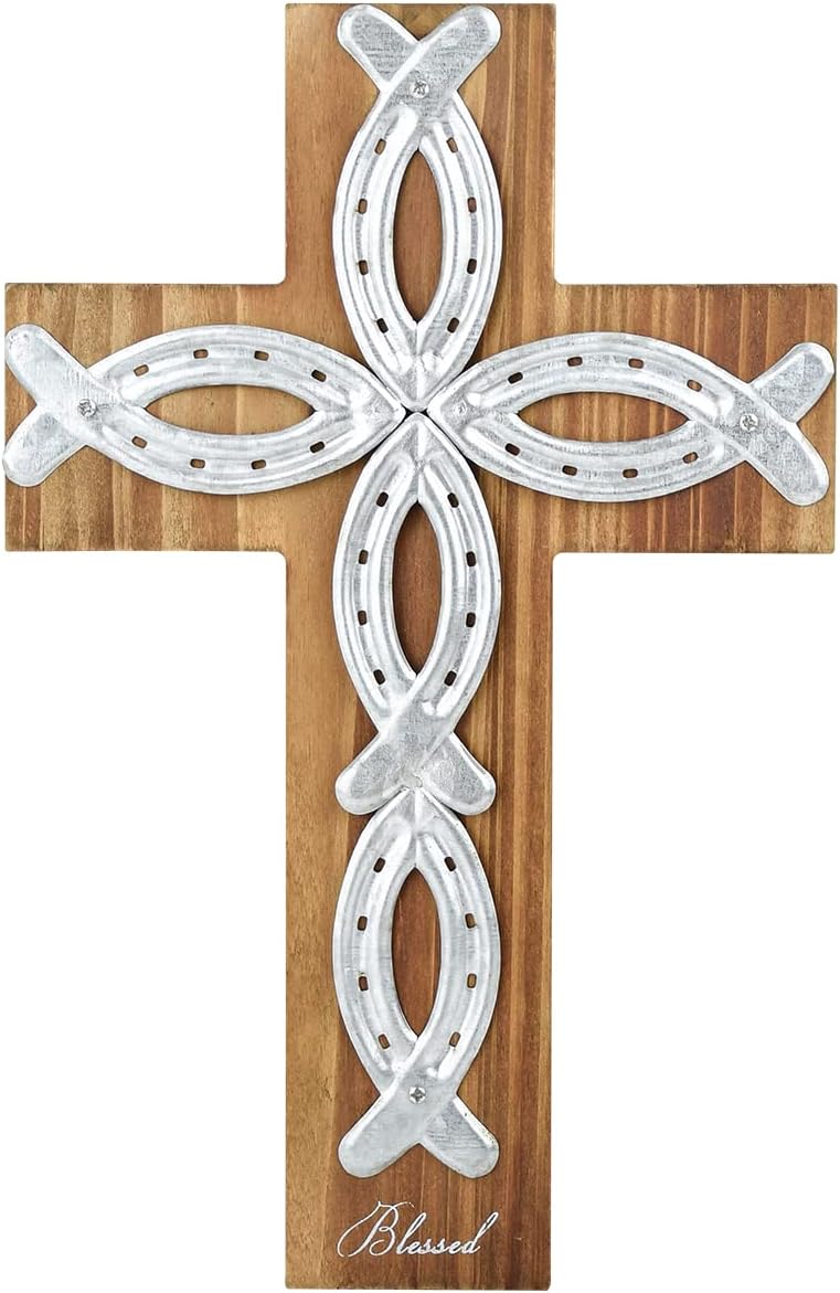 Amazon.com: OKSQW Wall Cross Retro Catholic Wooden Hanging Baptism ...