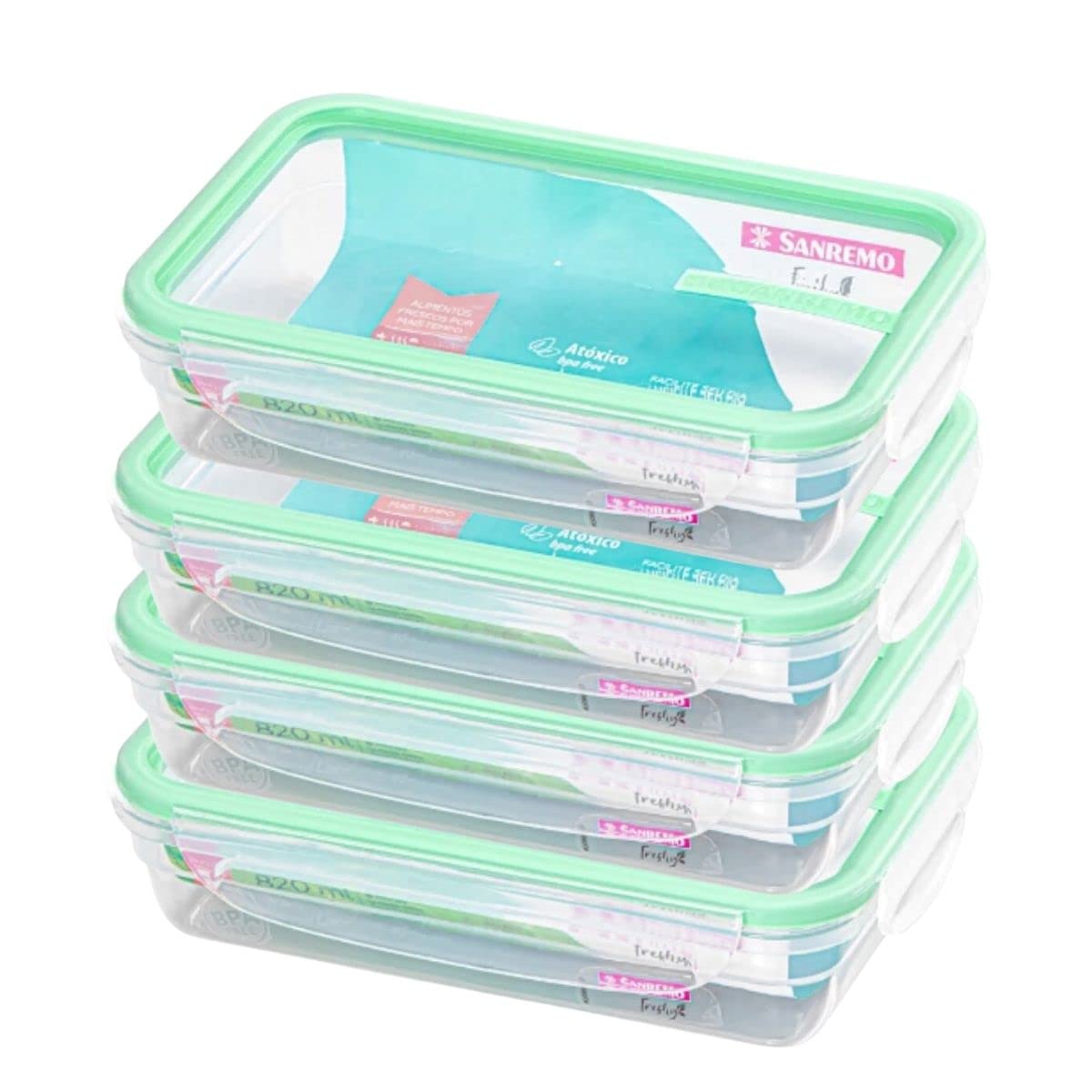 Pote Plástico Sanremo Hermético Com Trava Kit 4 Marmitas 820ml | Amazon.com.br