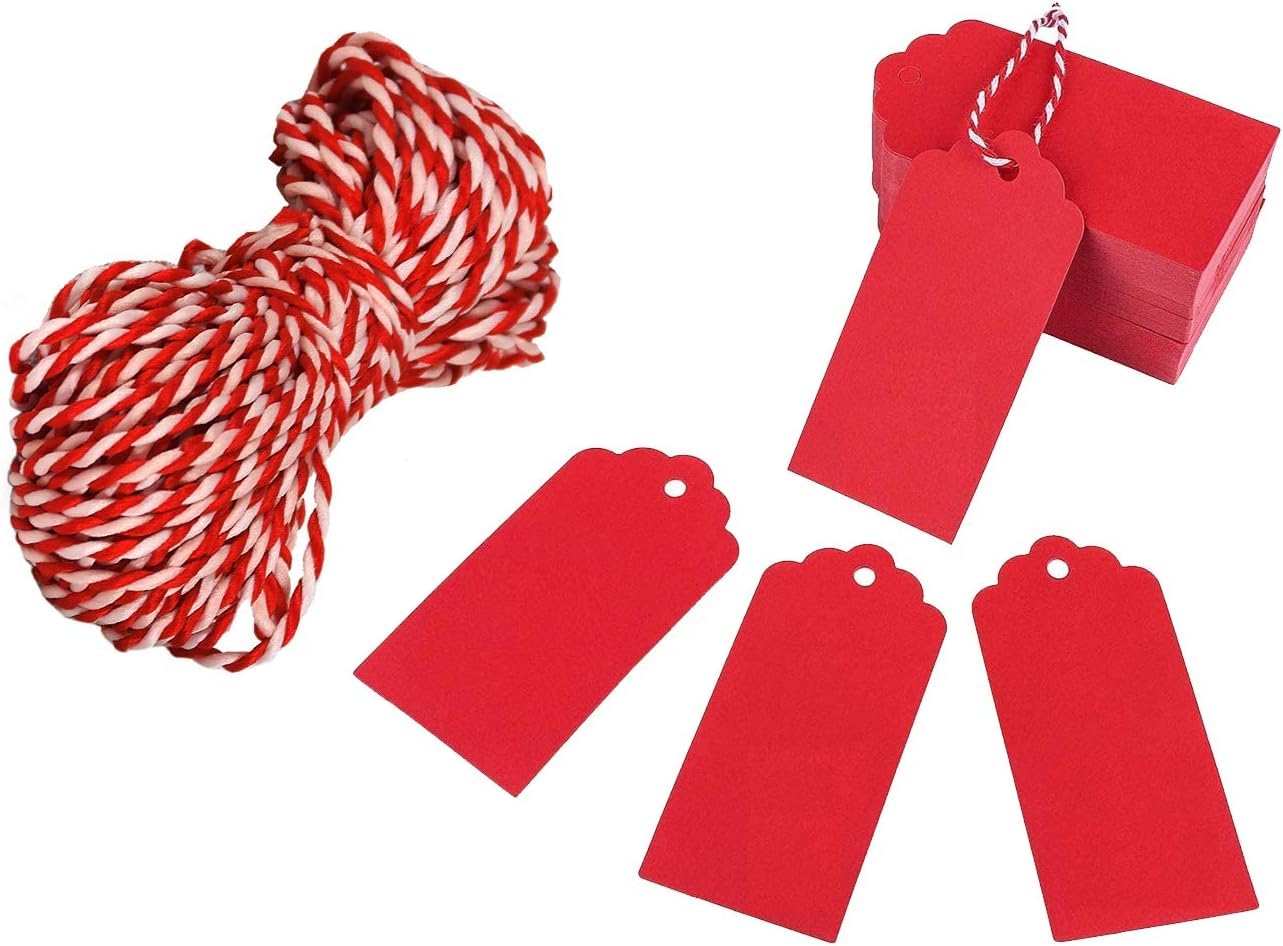 GENDA Red Gift Tags with String Kraft Paper Card 7x4cm, 100pcs Luggage ...
