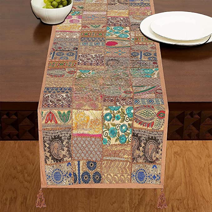 Buy AIVIK Table Runner for 6 Seater Dining Table Cotton Beaded Antique Handmade Rajasthani ...