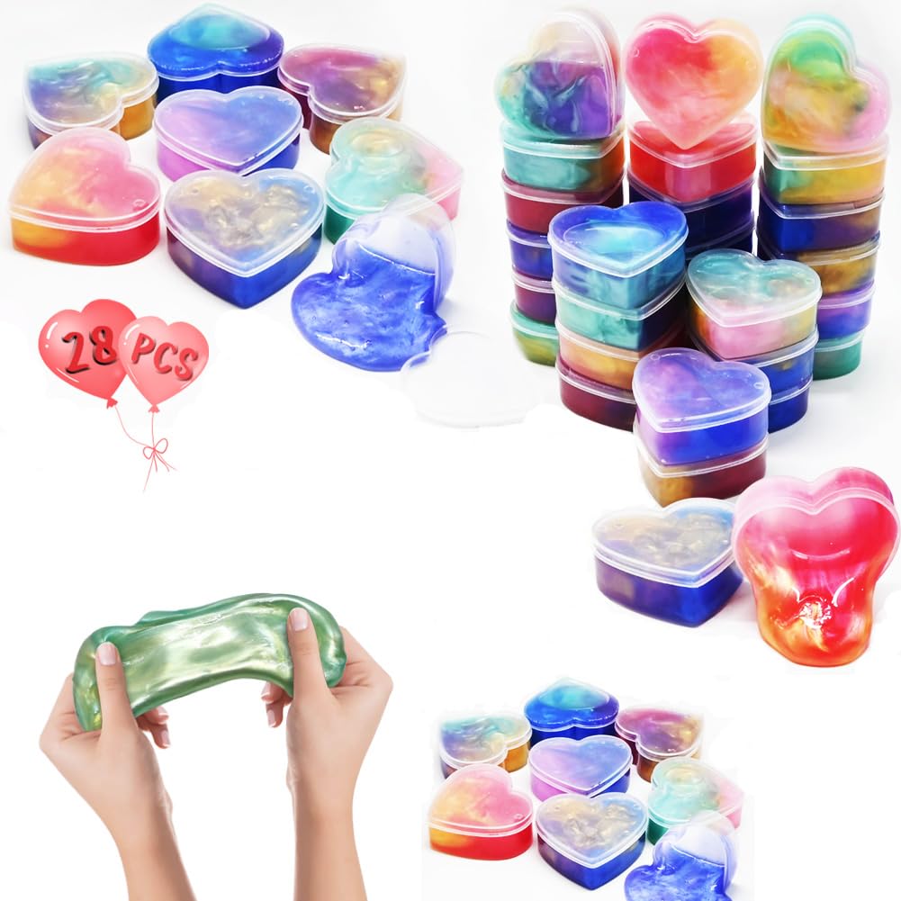 Slime Party Favors, 28 Pack Galaxy Slime Hearts Kit for Classroom ...
