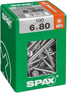 Lot de 100 vis acier tęte fraisée torx SPAX, Diam.6 mm x L.80 mm : Amazon.fr: Bricolage