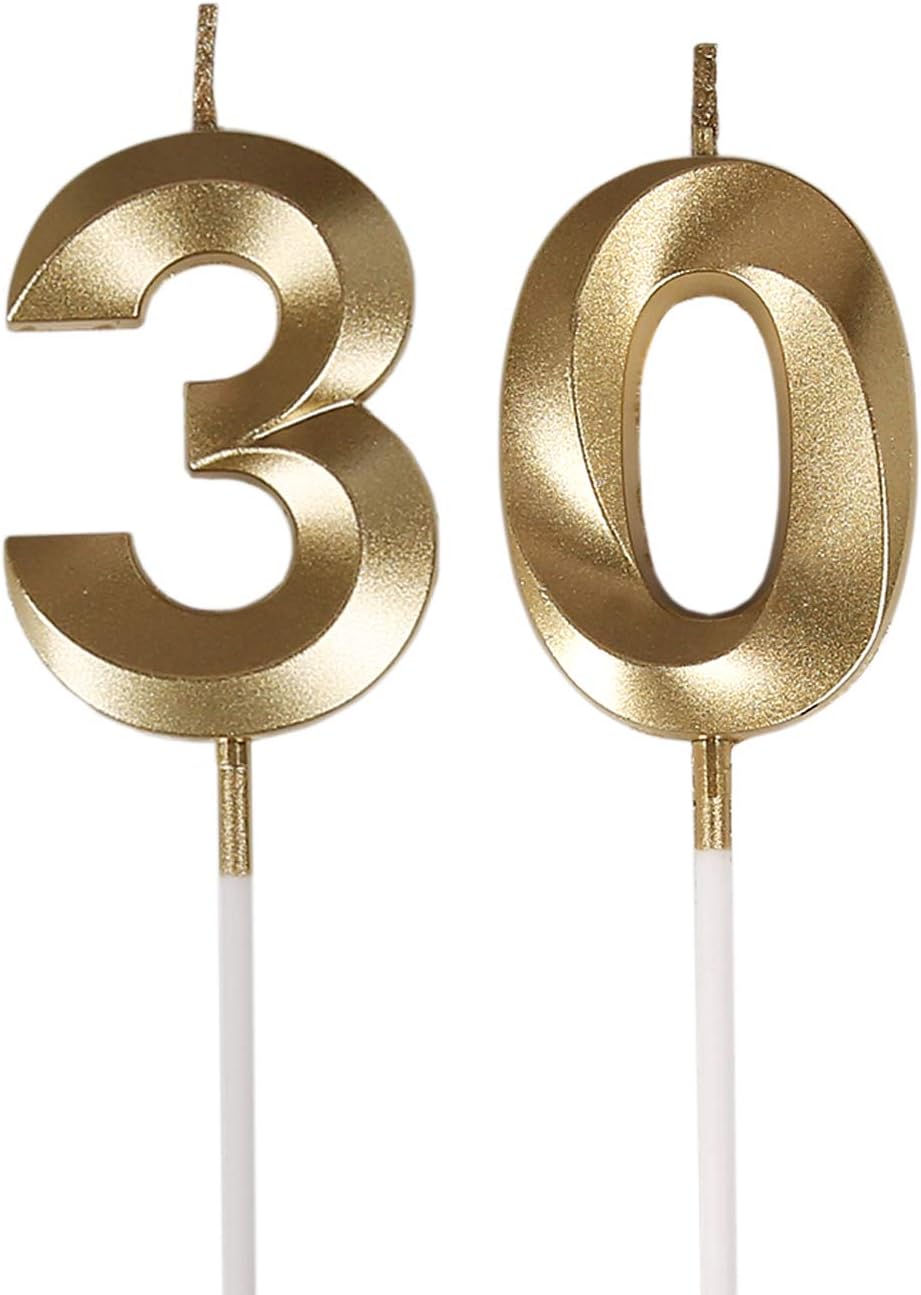 Bailym 30th Birthday Candles,Gold Number 30 Cake Topper for Birthday ...