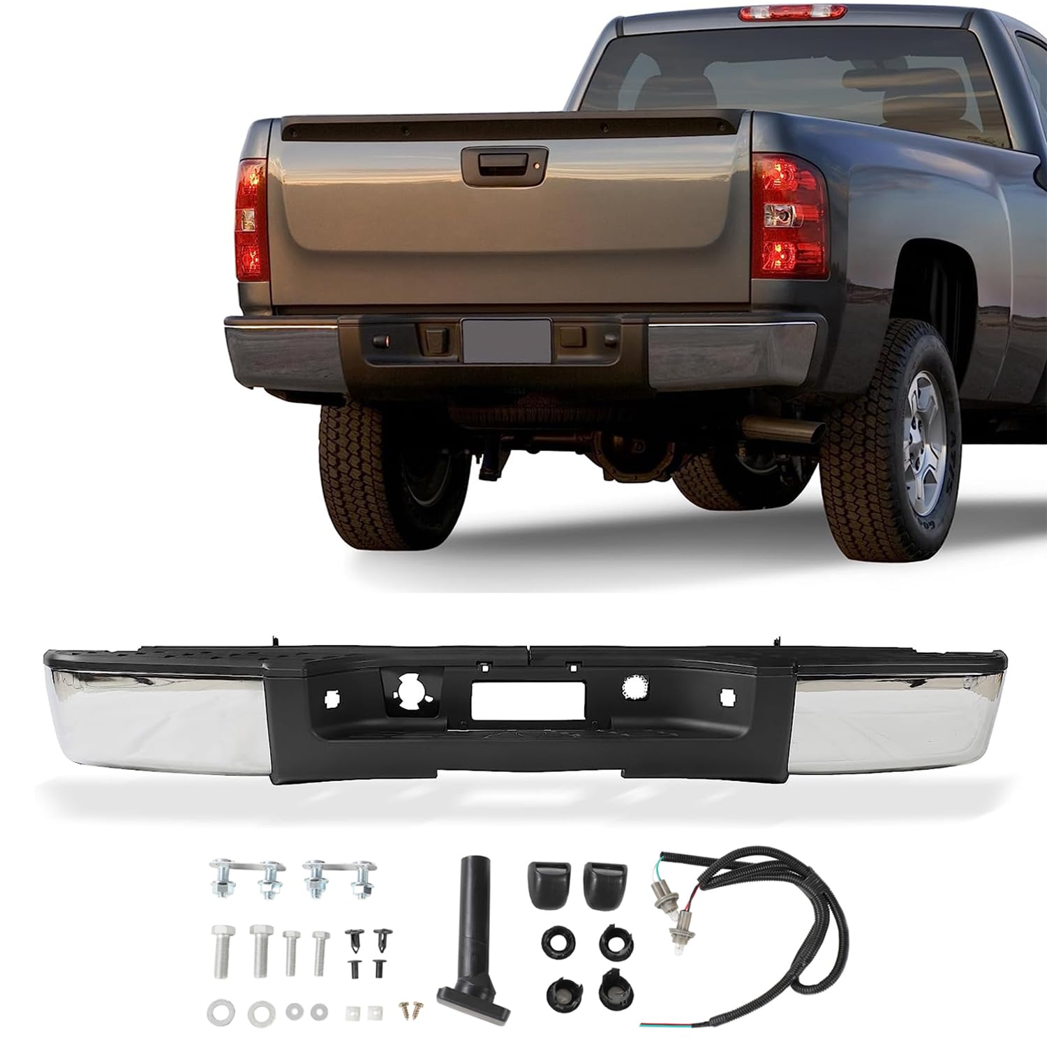 Amazon.com: JustDrivably Chrome Rear Step Bumper Assembly with Black ...