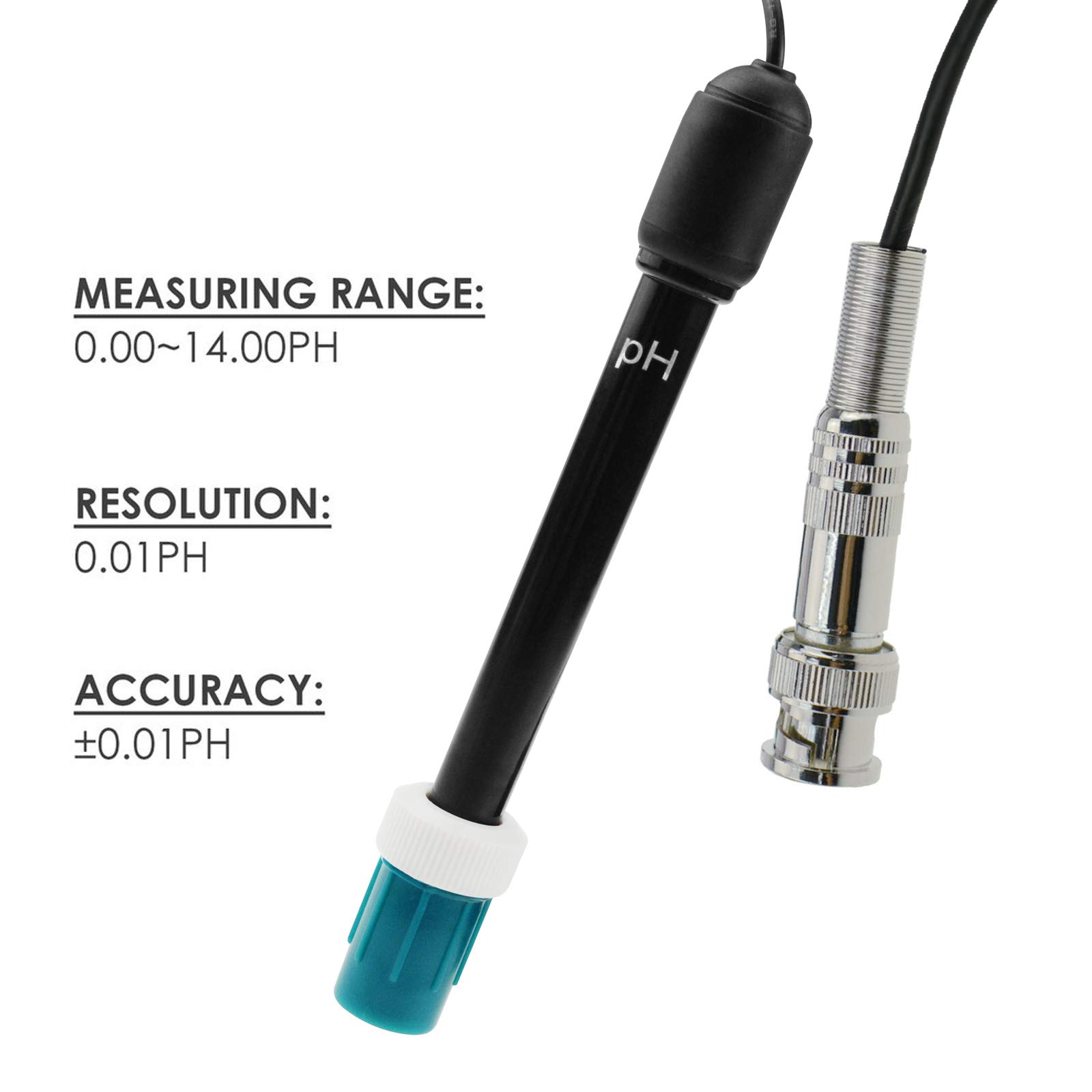 0-14 pH Electrode Probe BNC Connector, 300cm Cable for PH Meter Monitor Controller Test Sensor ...