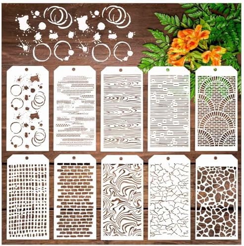 Amazon.com : 10 Pcs Mixed Media Stencils for Crafts, Background Texture, Wood Grain, Marble ...
