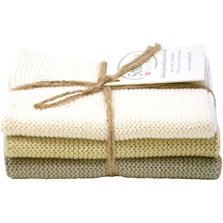 Solwang Putzlappen 3er Set, gestrickte Wischtücher aus Baumwolle (Sand ...