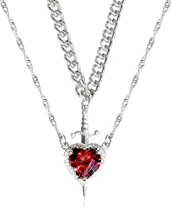 YingMengZhiGe 2 pieces silver partner chains, sword heart necklace, Y2K ...