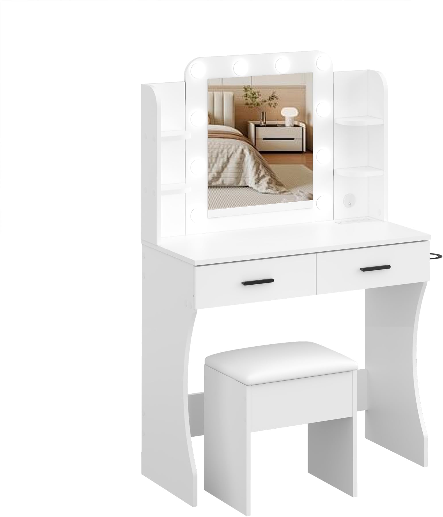 Amazon.com: KAI-ROAD White Vanity Desk with Mirror and Lights - Makeup ...
