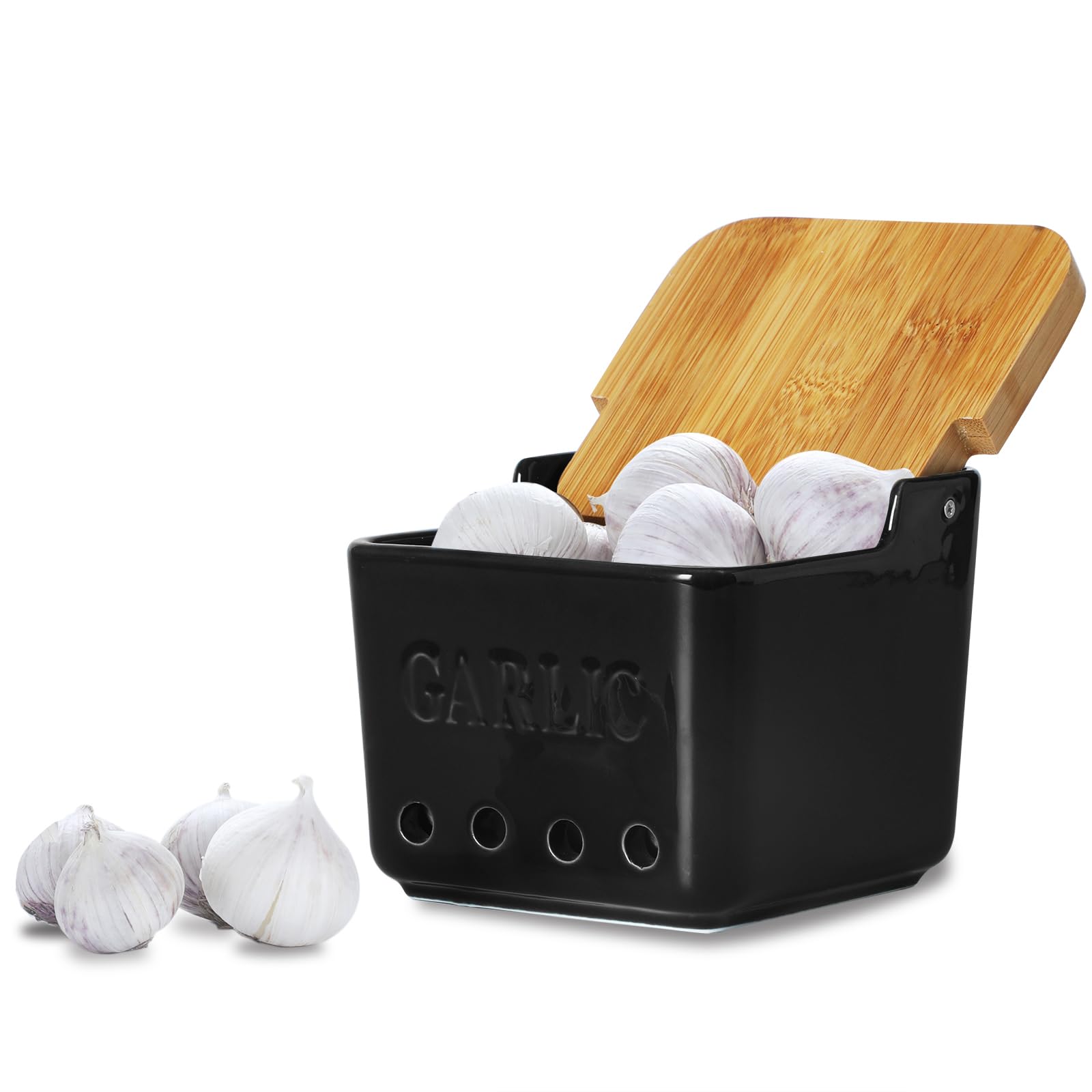 Amazon.com: ONTUBE Garlic Keeper with Lid, Ceramic Garlic Holder ...