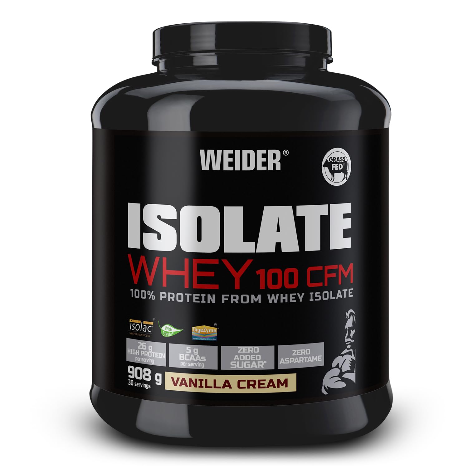 Weider Isolate Whey 100 CFM (908g) Vanilla Cream Flavour. Protein Powder with 25g Proteins and ...