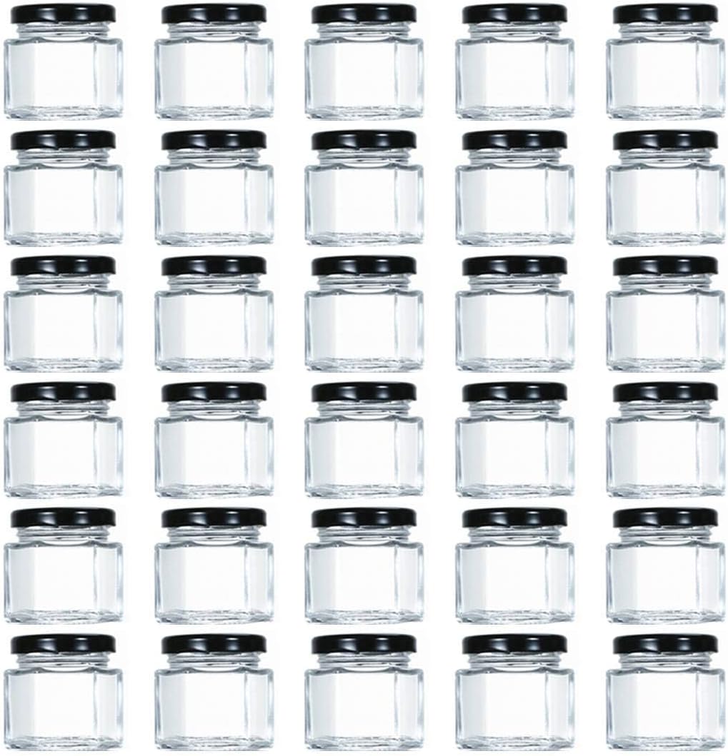 Amazon.com: Tebery 30 Pack 1.5oz Mini Hexagon Glass Jars with Black ...