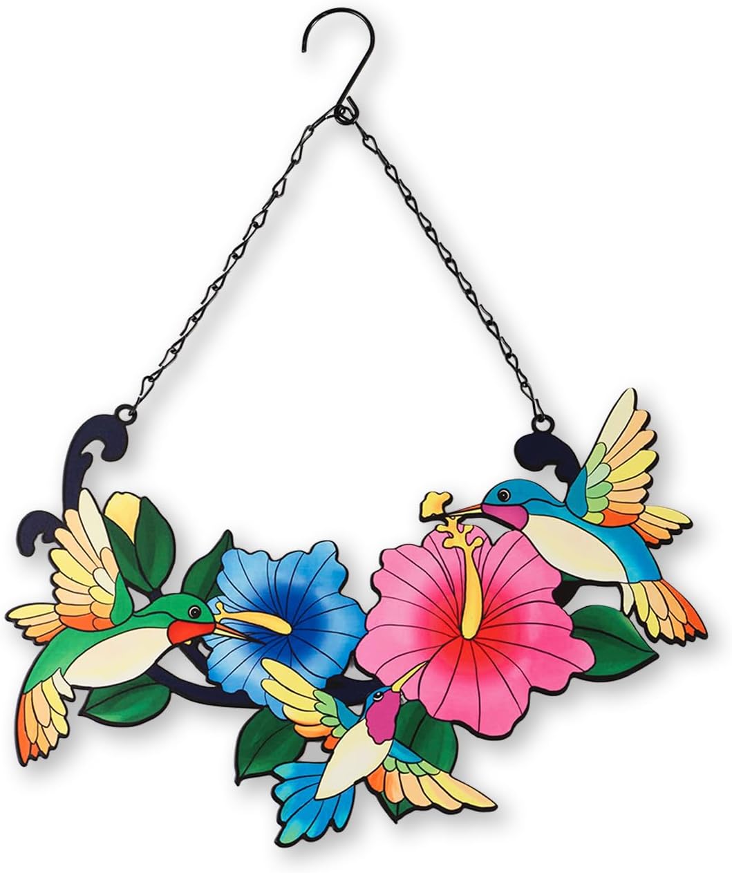 Amazon.com : Jusimux Metal Hummingbird and Flower Wall Art Decor for Your Patio, Garden, Fence ...