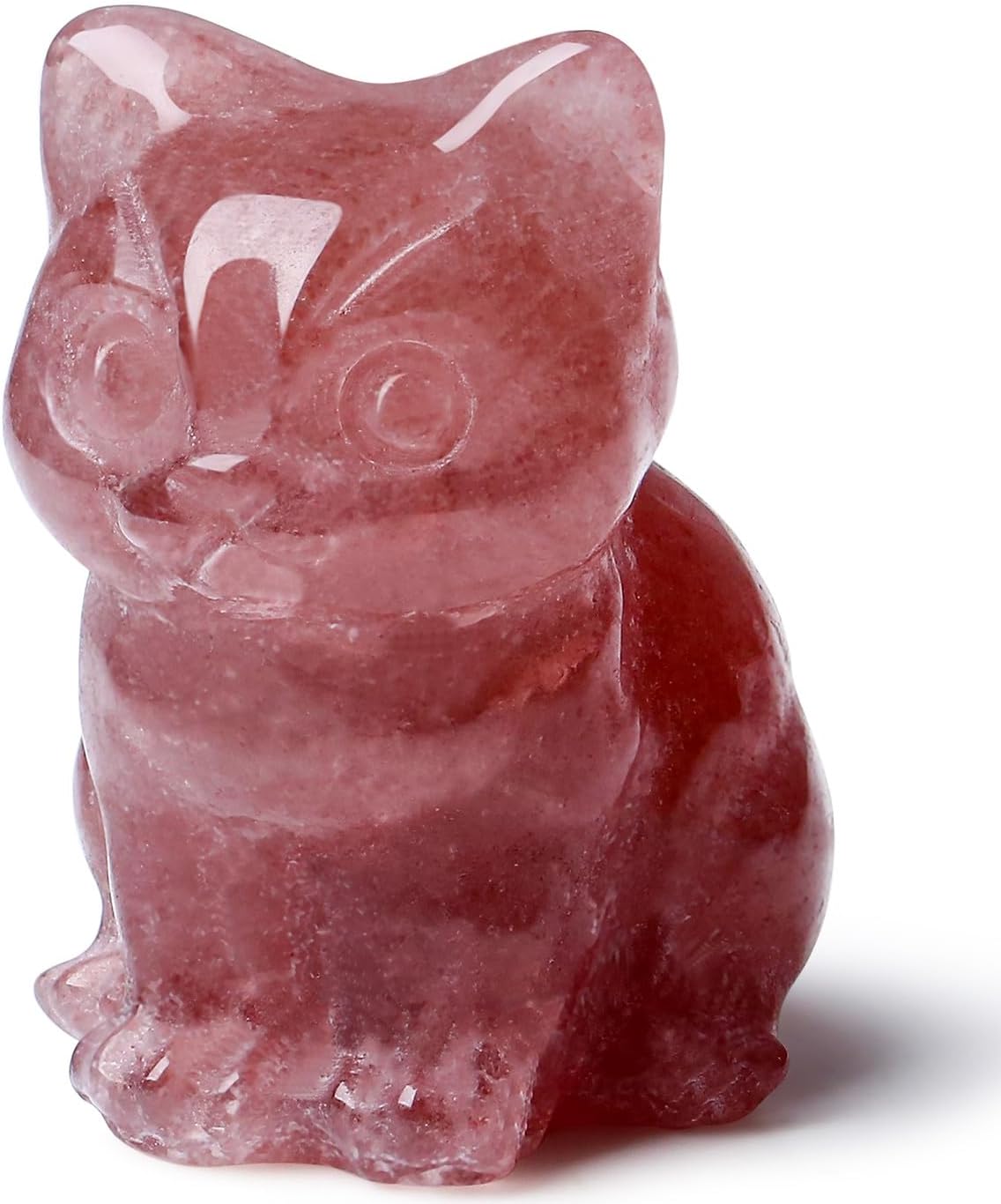 Amazon.com: DUQGUHO Cat Decor Strawberry Quartz Cat Crystal Figurines ...