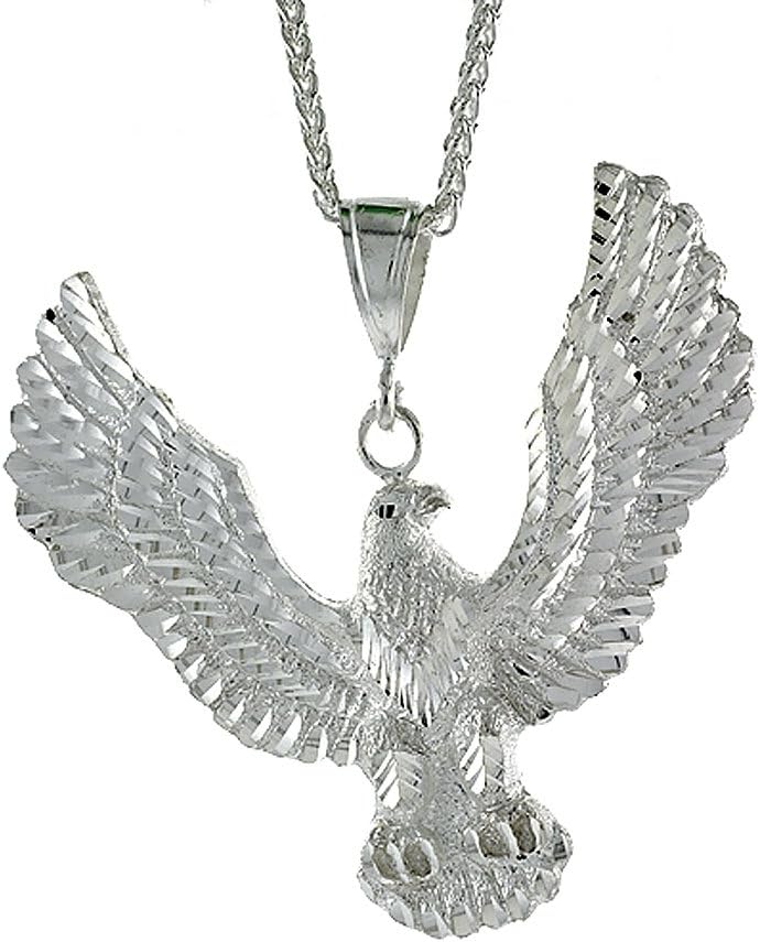 2 3/4 inch Large Sterling Silver Eagle Pendant for Men Diamond Cut ...
